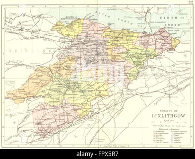 SCOTLAND: Linlithgow: Linlithgowshire; Philip, 1891 antique map Stock ...