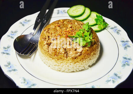 Steamed Chicken Rice or Nasi Tim Ayam, Minced Sweet Chicken Topping ...