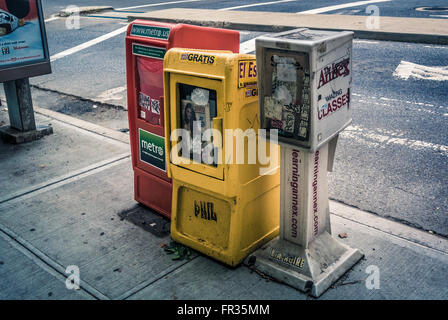Free newspaper boxes on the street, New York City, America, USA. A ...