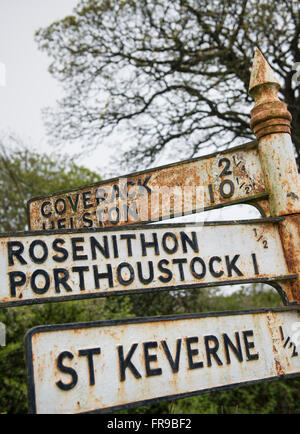 Road signpost in Cornwall England near Saint St Kew Stock Photo ...