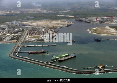 Aerial view of Port of Suape the bottom right Atlantico Sul Shipyard ...