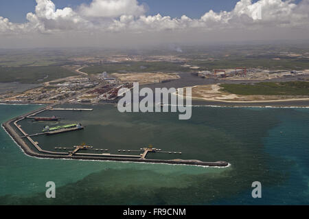 Aerial view of Port of Suape the bottom right Atlantico Sul Shipyard ...