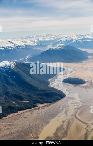 Aerial view of low tide and Woronkofski Island in the Stikine River ...