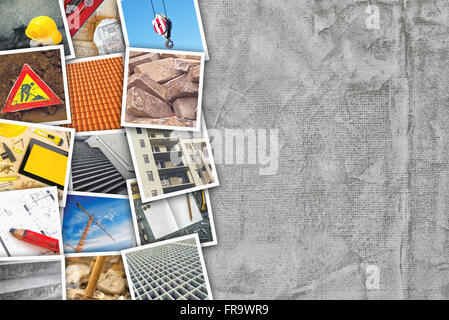 Construction industry themed photo collage with stacked pictures over ...