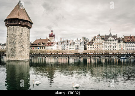 Kappelbrucke (Chapel Bridge) in Lucerne, Switzerland, Europe's oldest ...