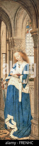 Jan van Eyck, Triptych of Mary and Child, St. Michael and the Catherine, painting, 1437 Stock ...