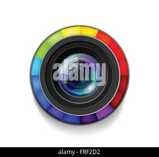 Camera Lens with Color Wheel on Green Background Stock Vector Image ...