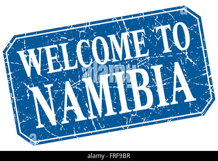 Namibia blue square grunge welcome to stamp Stock Photo - Alamy