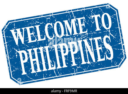 Philippines blue square grunge stamp on white Stock Photo - Alamy