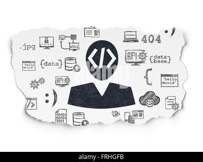 Database concept: Programmer on Torn Paper background Stock Photo - Alamy