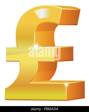 The gold symbol of the British pound sterling breaks the wall made from ...