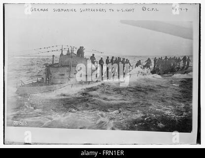 German submarine surrenders to U.S. Navy, Photograph shows the crew of ...