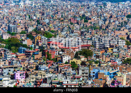 View of Kathmandu capital of Nepal from mountain through urban haze ...