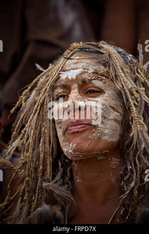 An Aboriginal Australian woman dancer waits her turn in a competition ...