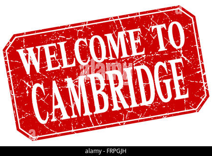 Cambridge red square grunge welcome to stamp Stock Photo - Alamy