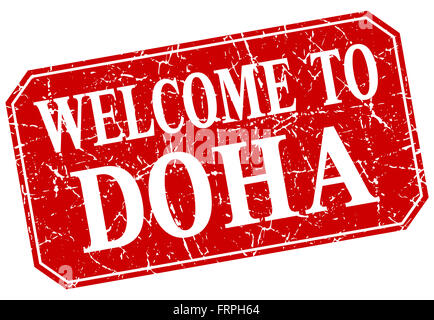 Doha red square grunge welcome to stamp Stock Photo - Alamy