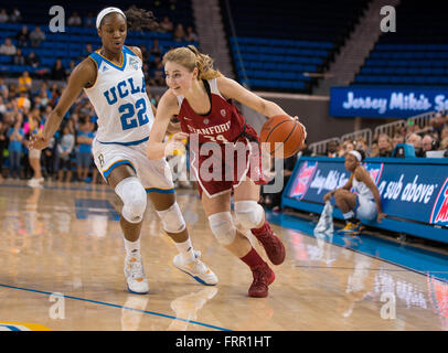 Stanford guard Karlie Samuelson (44), and UCLA guard Thea Lemberger (1 ...