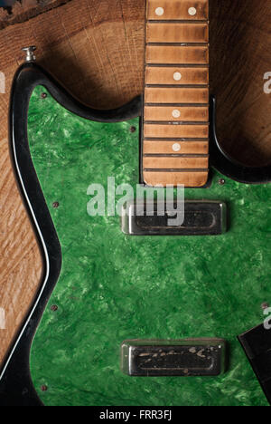 electric guitar without strings on wooden background, copy space Stock ...