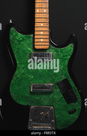 electric guitar without strings on wooden background, copy space Stock ...