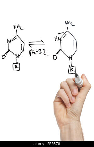 hand drawing molecule structure of nucleic acid bases on a virtual ...