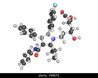 Atorvastatin cholesterol lowering drug (statin class) molecule. Blue ...