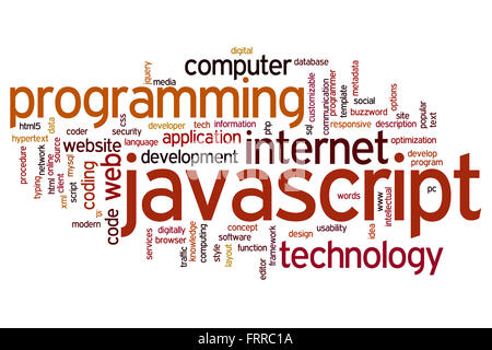 Javascript concept word cloud background Stock Photo - Alamy