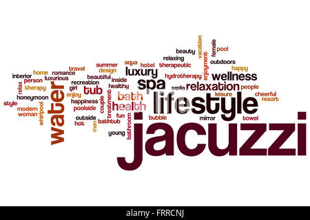 Jacuzzi word cloud concept with water tub related tags Stock Photo - Alamy