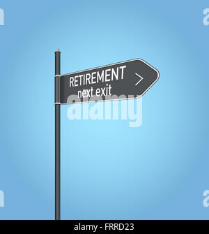 The end next exit, dark grey road sign concept on blue background Stock ...