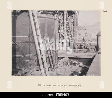 A photograph showing the No 15 curb being put afloat as part of the ...