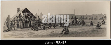A World War I photograph depicting the setup of obstacles during a ...