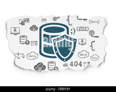 Database concept: Database With Shield on Torn Paper background Stock ...