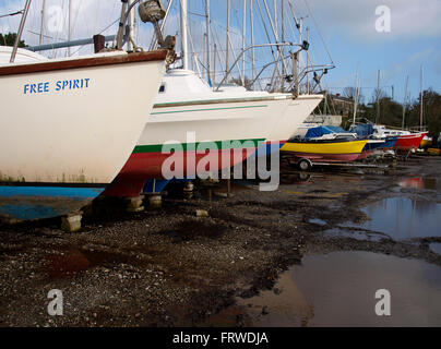 Yachts in a boatyard, Loe Beach, Feock, Cornwall, UK Stock Photo - Alamy