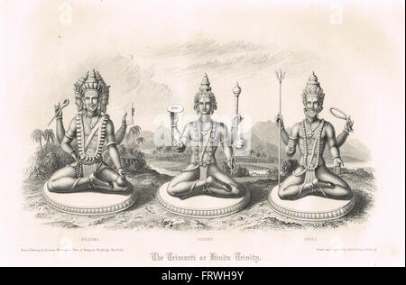 The Trimurti or Hindu Trinity; Brahma; Vishnu; Shiva, antique print ...