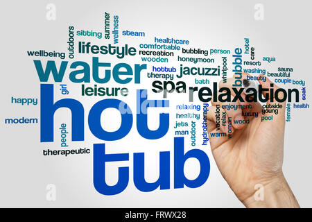 Jacuzzi word cloud concept with water tub related tags Stock Photo - Alamy