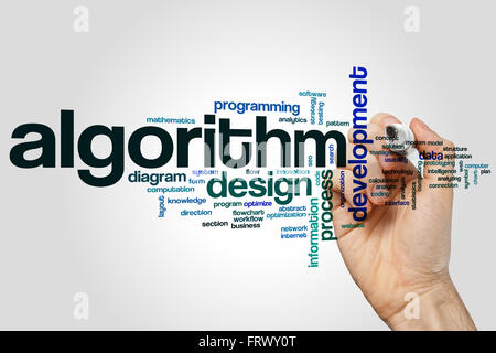 Algorithm word cloud concept with abstract background Stock Photo - Alamy