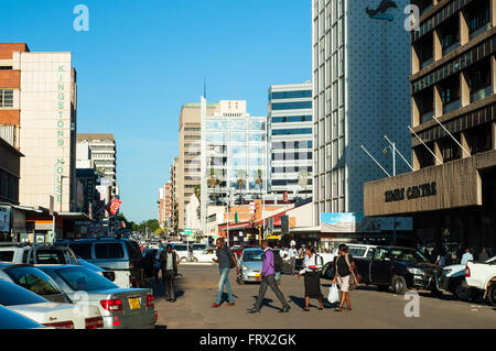 Zimbabwe, Harare, Samora Machel Avenue in downtown, Charter House, head ...