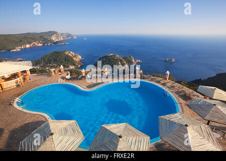 View of Paleokastritsa Corfu from the Golden Fox restaurant Stock Photo ...