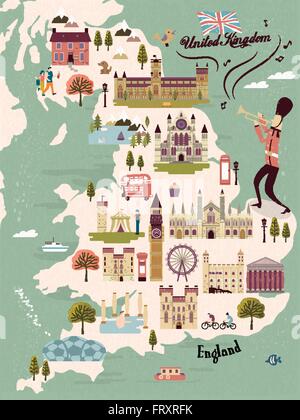 adorable United Kingdom travel map with attractions Stock Vector Image ...