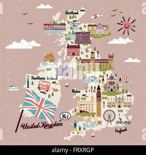 adorable United Kingdom travel map in hand drawn style Stock Vector ...