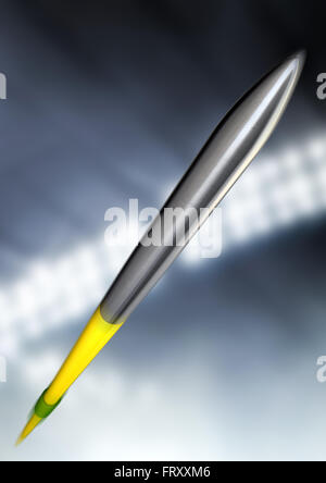 A javelin flying through the air in a generic sports stadium in the ...