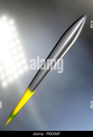 A javelin flying through the air in a generic stadium at night under ...