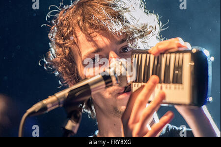 Berlin, Germany. 21st Mar, 2016. Musician Henning May performs during a ...