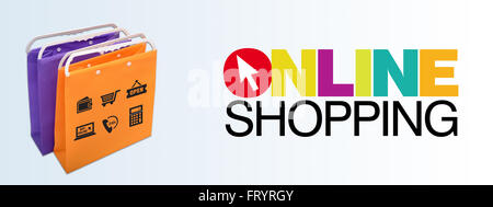 Online shopping discount banner with paper bags and gifts.. 3D ...