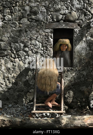 Philippines. Batanes, Ivatan people, Old woman wearing traditional ...