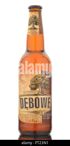 Debowe lager beer isolated on white background. Debowe beer is brewed ...