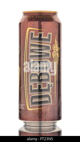 Debowe lager beer isolated on white background. Debowe beer is brewed ...