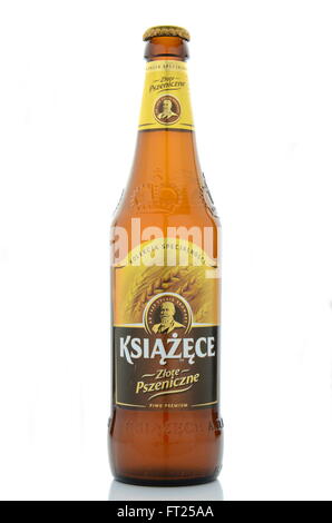 Red lager Ksiazece beer isolated on white background Stock Photo - Alamy