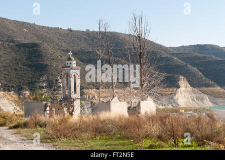 View on Kurion dam and abandoned church of St. Nicholas. Alassa village ...