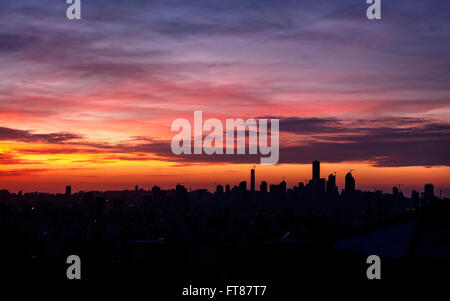 City evening. Sunset. Colorful sky and clouds. Summer city landscape ...