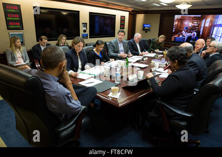 US President Barack Obama holds a meeting in Situation Room on the ...